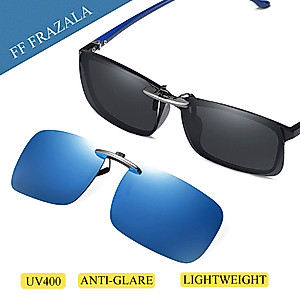 FF FRAZALA Polarized Clip On Sunglasses Rimless Non-flip Design UV Protection Sunglasses for Prescription Glasses (Black,Medium)