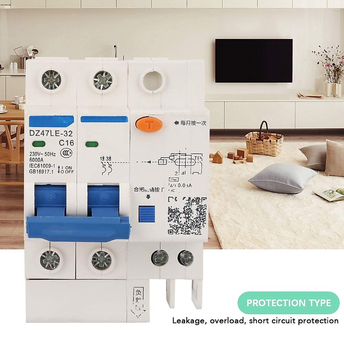 Current Circuit Breaker, 230V / 16A Automatic Switch, Leakage Circuit Breaker, Suitable for Home Decoration, Engineering Construction, Transforming Rural Networks