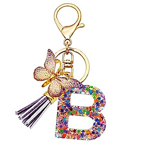 TTYY Initial Letter Keychain for Women Gift for Young Teenage Girl Gifts for Christmas to Mom Daughter Purple tassel (purple snow LetterB)