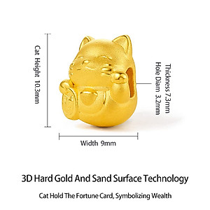 ZHOU LIU FU 24K Solid Gold Bracelet Real Gold Lucky Cat Charm Bracelet Yellow Gold Jewelry Fortune Cat Charm Bracelet for Women Red Bracelets (24K Solid Gold, 17cm /6.69 inch)