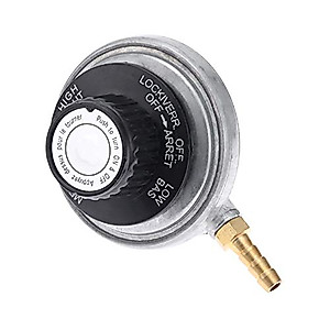 DRELD Low Pressure One Pound Adjustable Propane Tank Gas Regulator Knob, Table Top Control Valve with 1/4" Quick Barb Connection and 1"-20 Female Throwaway Cylinder Thread Inlet