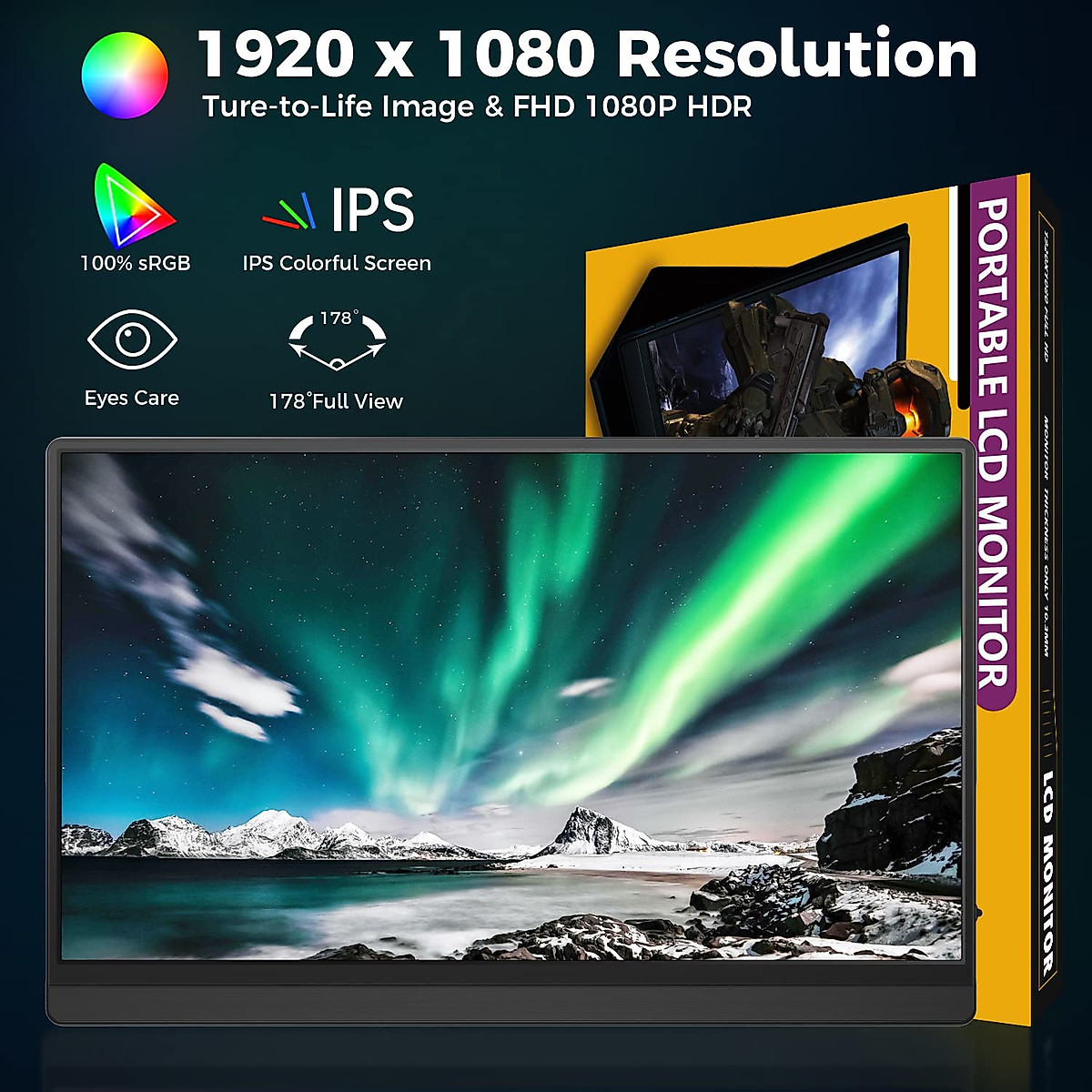 HAMTYSAN Portable Monitor, 15.6'' FHD 1080P Portable Laptop Monitor USB C HDMI Second External Monitor for Laptop, Desktop, Tablet, Phones, PS4/5, Xbox, Switch, Dual Speaker with Protective Case