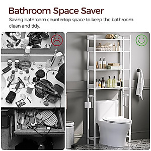 MAHANCRIS Over The Toilet Storage Rack, 4 Tier Bathroom Organizer Over Toilet, Freestanding Space Saver Toilet Stand with 2 Hooks, Bathroom Storage Shelf, Easy to Assemble, White TSBW0401