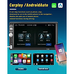 Hikity Single Din Car Stereo 7 Inch Touchscreen with Apple Carplay Android Auto Bluetooth 5.1, Car Audio Receiver with Mirror Link FM Radio SWC USB AUX TF Card and 12LED Backup Camera