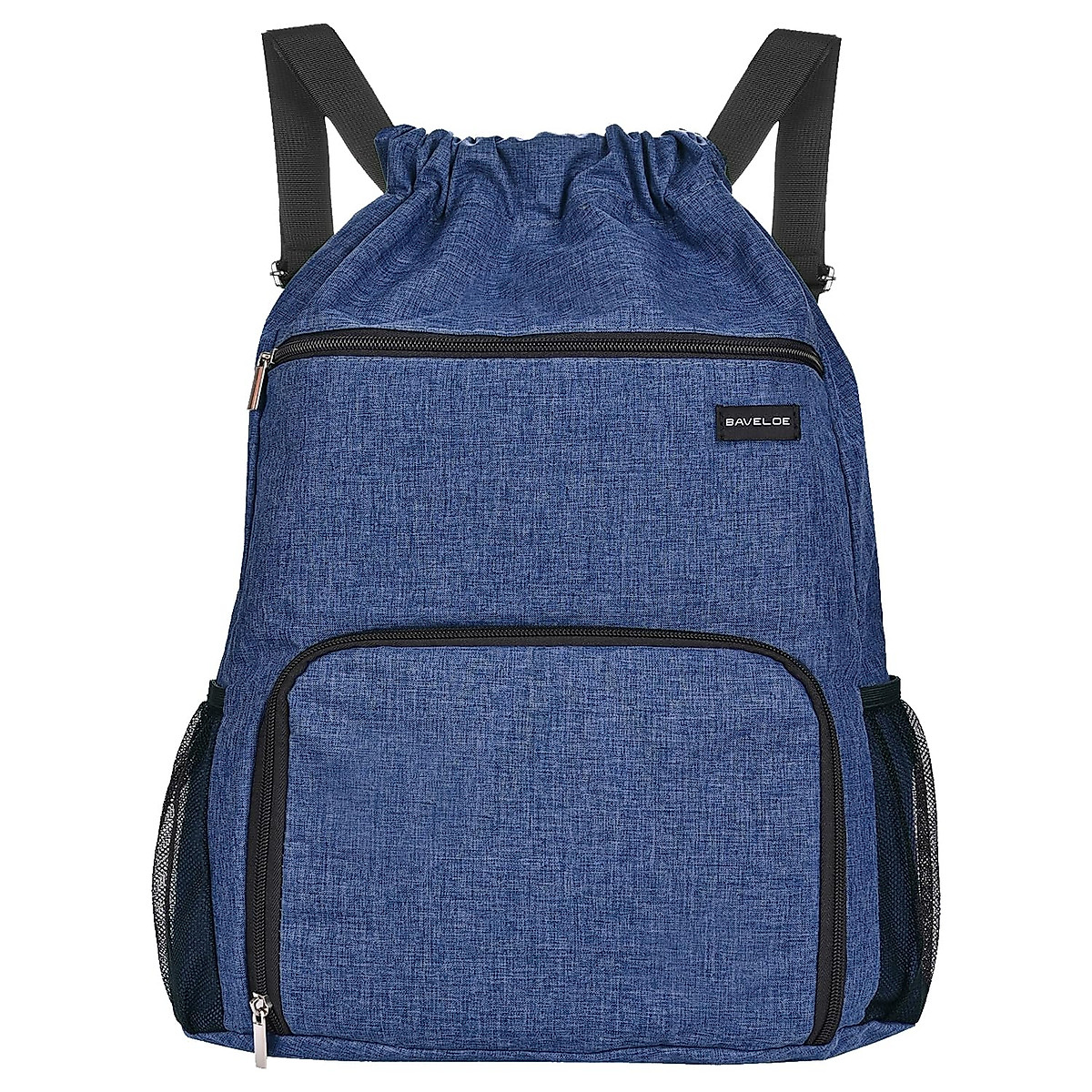 BAVELOE Drawstring Backpack Sports Gym Bag Wet Pocket & Shoe Compartment, Water-Resistant String Bag for Women Men(Navy Blue)