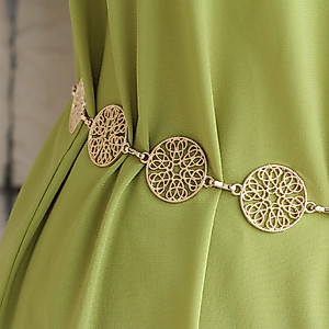 Hollow Round Decor Metal Waist Chain Women Girls Adjustable Body Link Belts Fashion Belly Jewelry for Jeans Dresses Gold