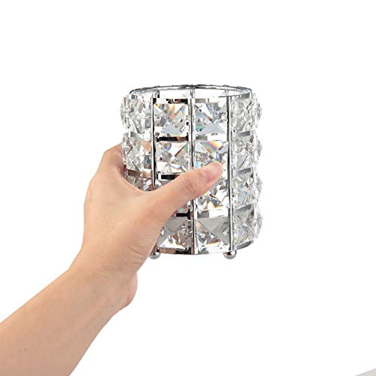 Feyarl 2pcs Crystal Makeup Brush Holder Silver Bling Handcrafted Comb Brush Pen Pencil Holder Pot Cup Storage Cosmetic Tools Organizer Container Candle Holder for Valentine Gift Bedroom Dresser Office
