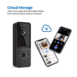 ALPHAPEACH Smart Video Doorbell Camera Wireless with Included Chime, AI Human Detection, Cloud Storage, Night Vision, 2-Way Audio, Battery Powered, 2.4G WiFi, Indoor Outdoor Surveillance