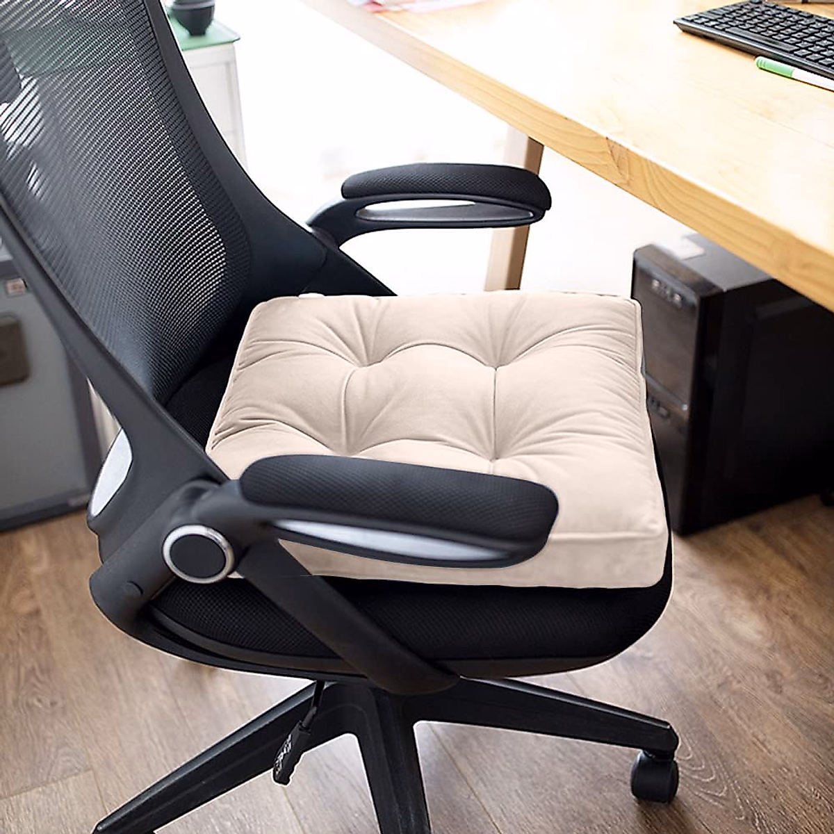 Furlide Chair Cushion with Ties 18 x 18 Inch Indoor Outdoor Cushions for Dining Chairs Set of 2, Square (Beige, 18 x 18 Inch)