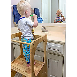 KATANABANA Kids Kitchen Step Stool Helper Made from Hardwood - Montessori Standing Tower for Learning (White)