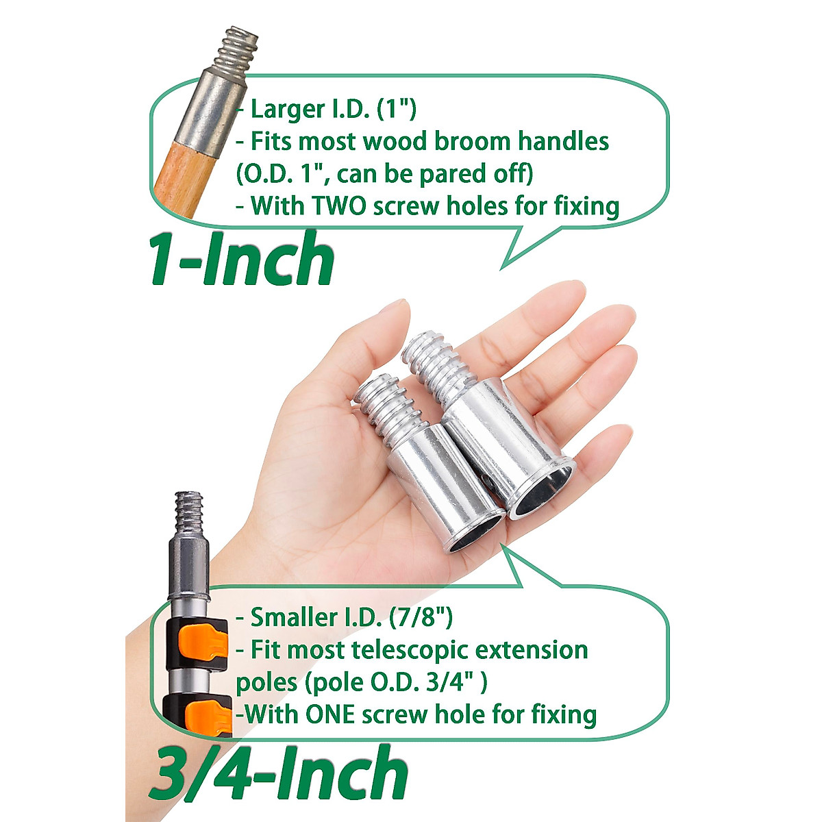 Metal 1" Threaded Tips Replacement for Wood Push Broom Handle Threaded End