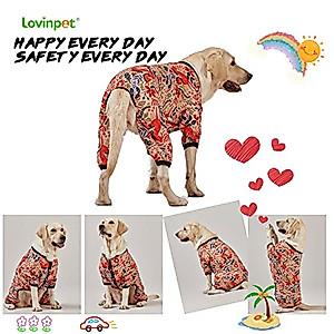 LovinPet Large Breed Dog Pajamas - Lightweight Pullover Full Coverage Dog Pjs, Dog Onesie, Happy Horse Coral Print, Full Coverage Dog Jammies, Pet PJ's/Large