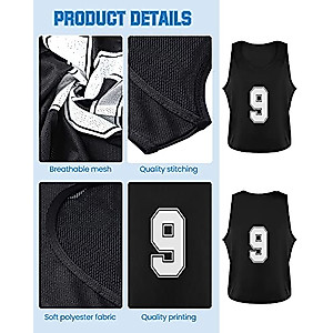 Silkfly 24-Pack Youth Numbered Soccer Practice Jerseys - Scrimmage Vests for Teens in Black & White