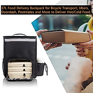 KISLANE 37L Insulated Food Delivery Backpack, 12.71’’x11.6’’x15.5’’ Food Delivery Backpack with Cup Holder, Food Delivery Bag for Food/Drink（Black）