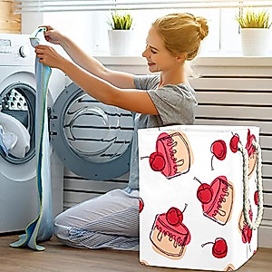 Inhomer Cherry Cupcakes Sweet Dessert Pattern Large Laundry Hamper Waterproof Collapsible Clothes Hamper Basket for Clothing Toy Organizer, Home Decor for Bedroom Bathroom