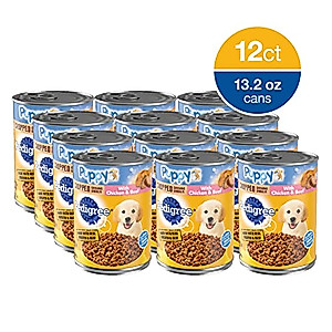 PEDIGREE CHOPPED GROUND DINNER Puppy Canned Soft Wet Dog Food With Chicken & Beef, 13.2 oz. Cans 12 Pack