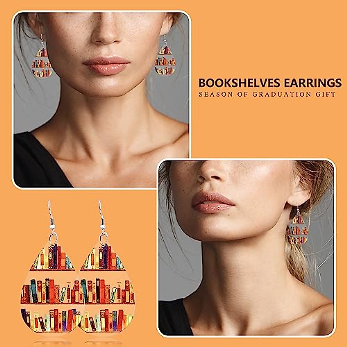 Ouligay Book Earrings Bookshelf Dangle Earrings for Book Lovers Gifts Teacher Earrings Acrylic Bookcase Earrings with Books Shelves Handmade Library Earrings for Teacher Appreciation Gifts