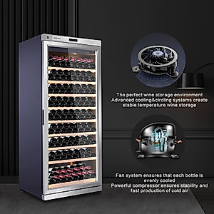ZIEUN 357L Wine Cooler Refrigerator W/Lock- Stainless Steel, Upgraded Compressor Intelligent Digital Freestanding Wine cellar For Red, White Champagne or Sparkling Wine-Silver