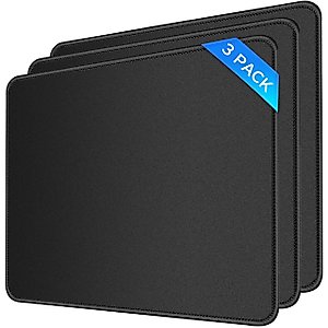 QINGLER Mouse Pad 3 Pack with Non-Slip Rubber Base, Premium-Textured Washable Mousepads Bulk with Stitched Edges, Mouse Pads for Computers Laptop PC Office Home, 10.2 x 8.3 in, Black