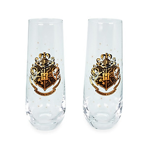 Harry Potter Hogwarts 9-Ounce Stemless Fluted Glassware, Set of 2 | Toasting Champagne Glass Cups For Wine, Mimosas, Cocktails | Home Barware Decor, Kitchen Essentials, Housewarming Gifts