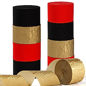 Red-Black Gold Casino-Theme Party-Decorations Streamers - 9 Rolls Graduation Wedding Birthday Baby Bridal Shower Crepe Tissue Paper Streamer Garland Decor Panduola