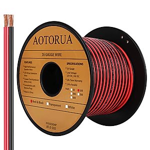 AOTORUA 100FT 16/2 Gauge Red Black Cable Hookup Electrical Wire, 16AWG 2 Conductor 2 Color Flexible Parallel Zip Wire LED Strips Extension Cord 12V/24V DC Cable for LED Ribbon Lamp Tape Lighting