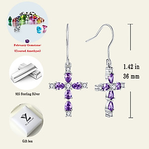 YL Cross Earrings 925 Sterling Silver Halo Dangle Earrings Created Amethyst Religious Jewelry Christian Baptism Gifts