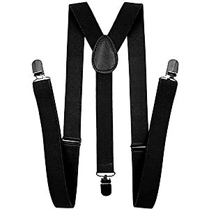 LOLELAI Suspenders for Women and Men | Elastic, Adjustable, Y-Back | Pant Clips, Tuxedo Braces (1, Black)