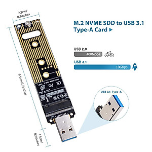 JESOT NVMe to USB Adapter, M.2 SSD Portable Converter, PCIe Based M Key Hard Drive Reader, 10 Gbps USB 3.1 Gen 2 Bridge Chip, Hot Swap, Windows, MAC OS