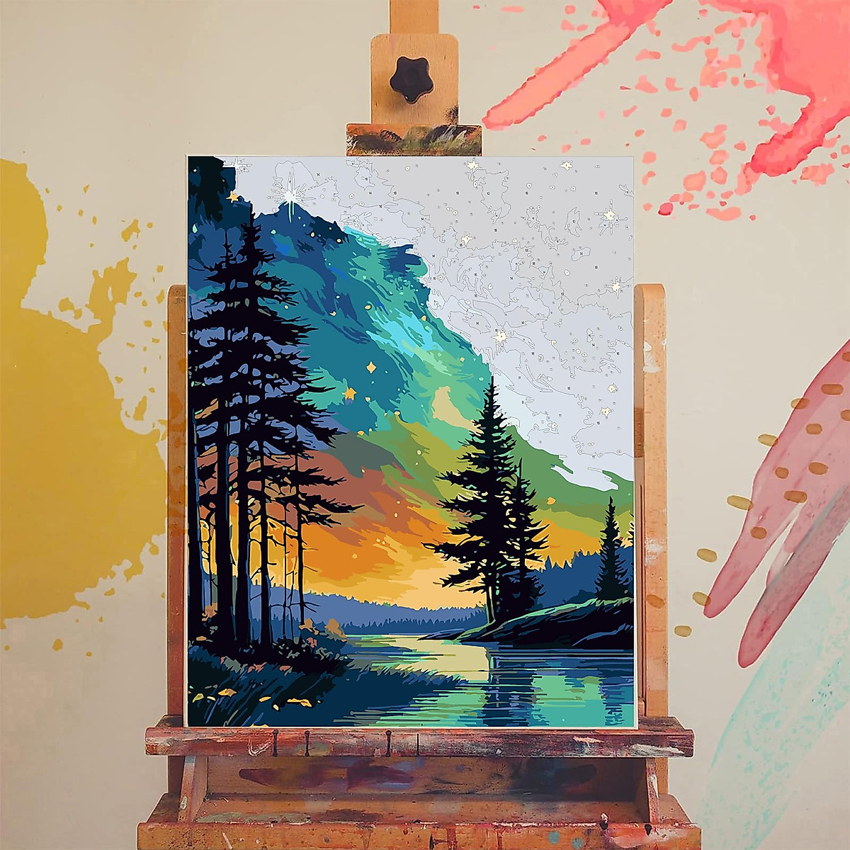 xackcme Starry Sky Paint by Numbers for Adults-Starry Night Paint by Number on Canvas Without Frame,DIY Abstract Landscape Oil Painting for Gift Home Wall Decor(16x20inch)