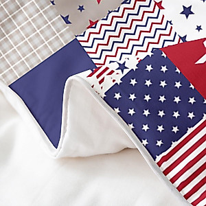 Feelyou Patriotic 4th of July Bedding Set King Size Americana Stars Plaid Duvet Cover 100% Cotton for Adults Women Men Independence Day Comforter Cover Set Red Blue Bedspread Cover 3Pcs,No Comforter