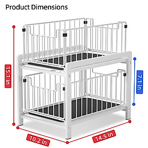 Lxmons 2 Tier Sliding Basket Drawer Organizer, Pull Out Under Sink Cabinets Organizer, Metal Home Organizer Shelf for Bathroom or Kitchen, Sliding Countertop or Pantry Storage shelf, Large White