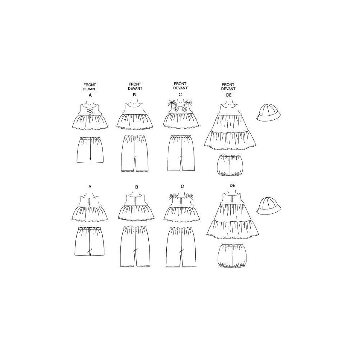 BUTTERICK PATTERNS B5017 Infants' Top, Dress, Panties, Shorts, Pants and Hat