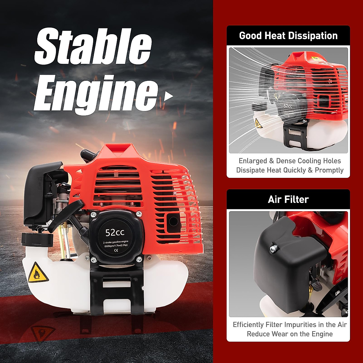 Bacacoo 52cc 2.3HP Gas Power Sweeper, Walk Behind Power Sweeper Broom 1700w Gas Engine Sweeper Lawn Gravel Turf for Cleaning Artificial Grass Sites Farms