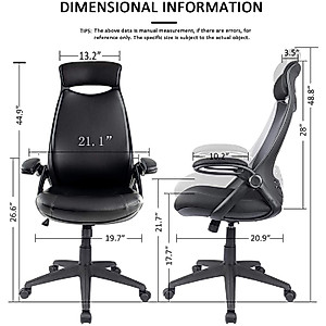 Office Chair Leather Multifunction Executive Swivel Ergonomic High-Back Task Lumbar and Headrest Support Computer Chair with Arms Desk Chair Black