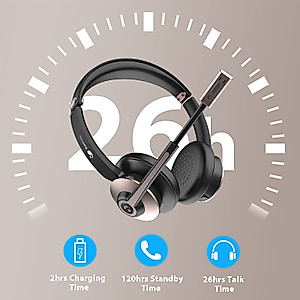Earbay Bluetooth Headset with Microphone, Wireless Headset with Noise Cancelling Mic, On Ear Headphone with USB Dongle & Mute Button, 26hrs Talk time for PC/Office/Zoom/Skype Rose Gold