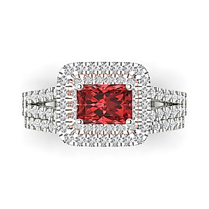 Clara Pucci 3.05ct Emerald Round Cut Laser Engraving Halo Split Shank Garnet Designer Statement Ring Band Set 18K 2 tone Gold Size 10.75