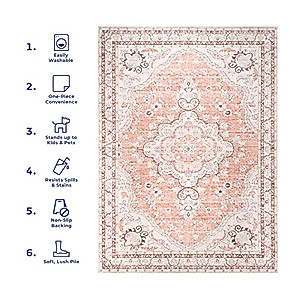 nuLOOM Tracie Machine Washable Floral Medallion Area Rug, 5' x 8', Peach