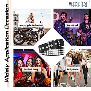 WERFORU Black Studded Belt, Punk Rock Rivet Belt for Women Men Gothic Belt for Jeans