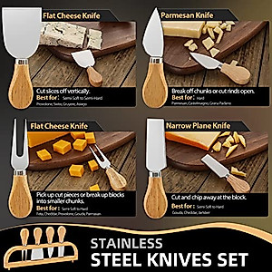 Bamboo Cheese Board and Knife Set - Extra Large Charcuterie Boards Set & Accessories, Large Wooden Cheese Platter Tray with Cutlery - Unique Housewarming, Bridal Shower, Anniversary & Wedding Gift