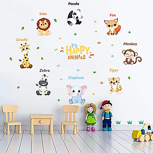 Supzone Cartoon Animal Wall Decal Jungle Animals Wall Stickers Monkey Lion Giraffe Wall Decor DIY Vinyl Mural Art for Kids Baby Nursery Playroom Bedroom Living Room Home Decoration