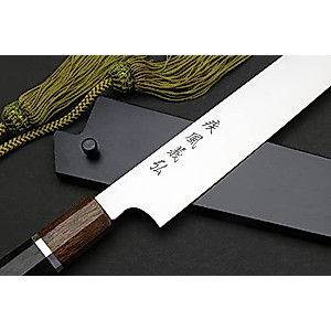 Yoshihiro TM-Hayate ZDP-189 Super High Carbon Stainless Steel Sujihiki Kiritsuke Knife Octagonal Ebony Wood Handle with Sterling Silver Ring (9.5" (240mm))