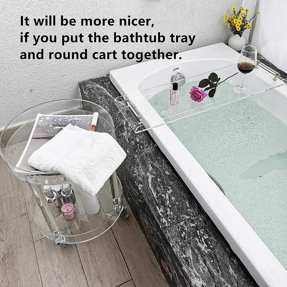 42" Gold Handle transaprent Bathtub Caddy for Luxury Bathroom