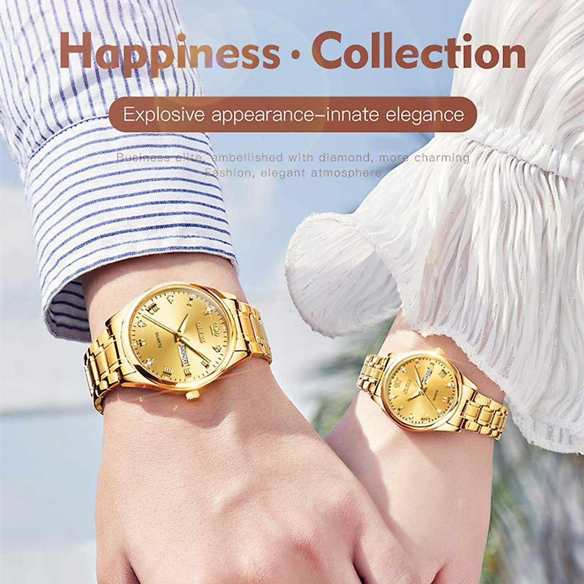 OLEVS Ladies Gold Watches for Women, Fashion Quartz Analog Small Wrist Watches, Water Resistant (up to 30m), Minimalist Gold Dial, Stainless Steel Band, Women's Watch