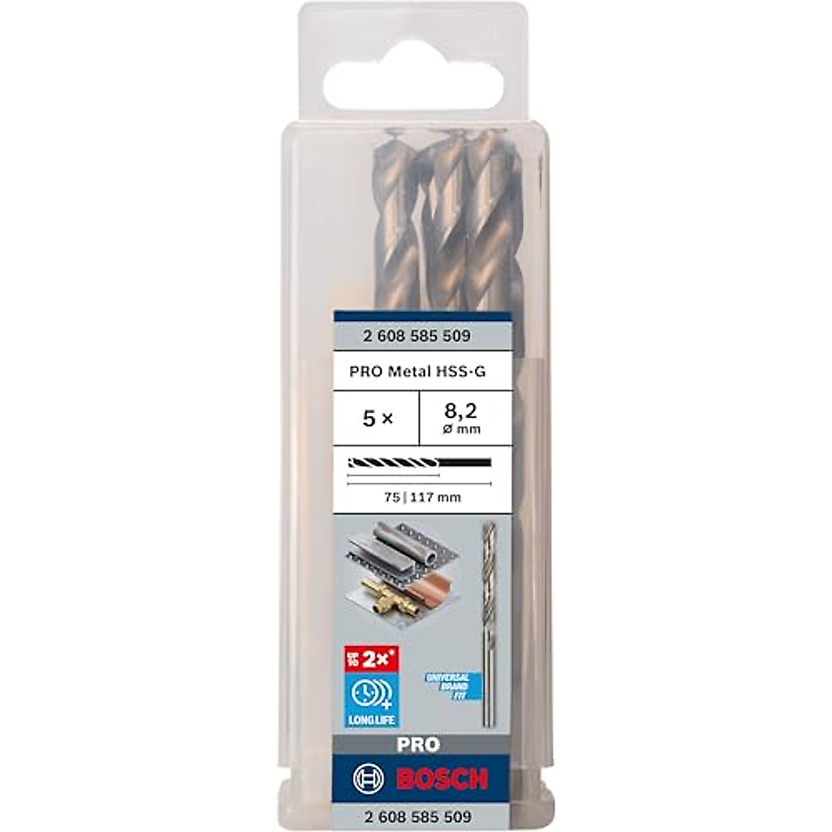 Bosch 2608585509 Metal Drill Bit Hss-G 8, 2mmx2.95inx4.6In 5 Pcs