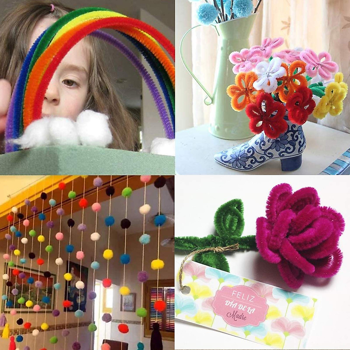 INFLORAL 1600+ Set Decorative toy mobiles and plush toys for Children made of felt/Bendable toys for Kids - Craft Accessories for Toddlers Googly Eyes Pipe Cleaners Poms Feathers Buttons Sequins