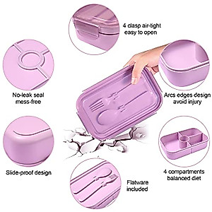 Jeopace Bento Box, Bento Box Adult Lunch Box,Kids Bento Box with 3&4Compartments,Lunch Containers Microwave Safe(Flatware Included,LightPurple+Orange)