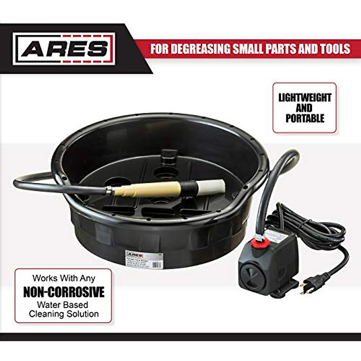 ARES 70922 - Portable Parts Washer - Easily Fits 5 Gallon Buckets - Degrease Small Parts and Tools