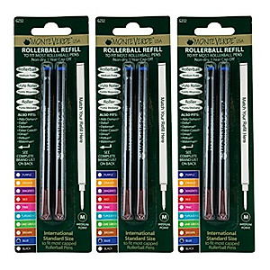 Monteverde Ceramic Rollerball Refill for Capped Rollerball Pens, Blue, 6 Pack (G233BU)