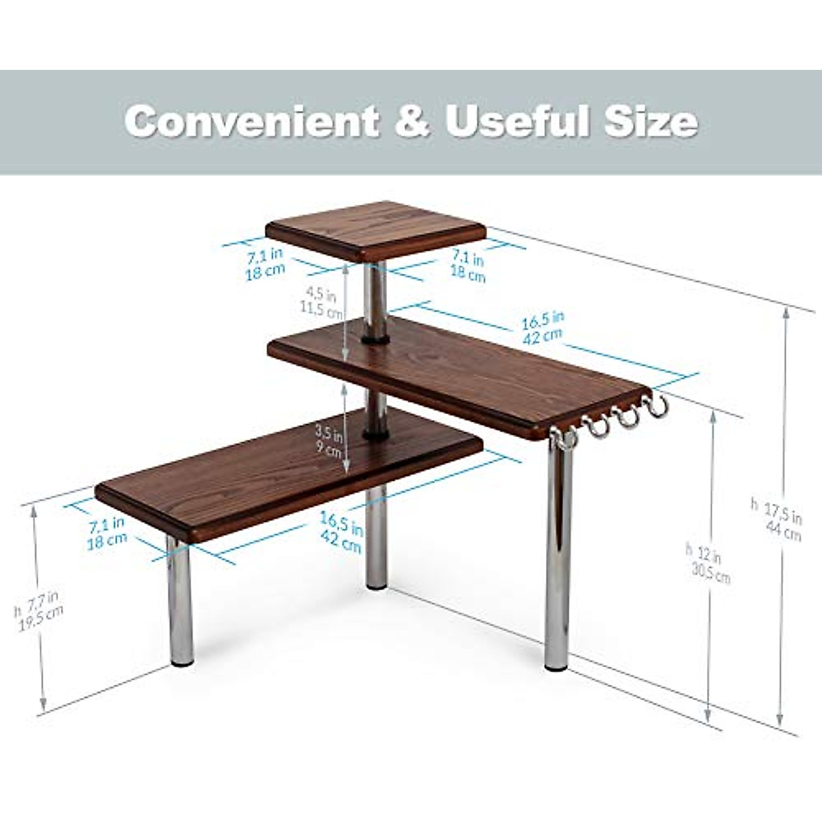 TESLYAR 3 Tier Corner Shelf Natural Solid Ash Wood Countertop Organizer Bookshelf Display Shelves Space Saving Rack for Living Room, Kitchen, Office